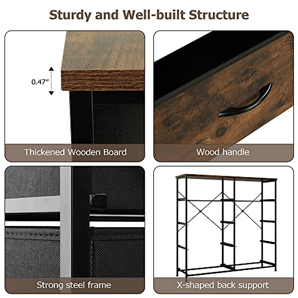 Nicehill Dresser for Bedroom with 10 Drawers, Storage Drawer Organizer, Tall Chest of Drawers for Closet, Living Room, Hallway, Entryway, Fabric Drawers (Rustic Brown)