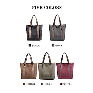 Eamom large vintage bags for women canvas tote bag with zipper shoulder purses and handbags (Green)