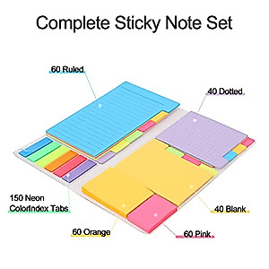EOOUT 2pcs Sticky Note Set, Colored Divider Self-Stick Notes Pads Bundle Tabs Ruled Dotted PET Sticky Notes Book for School Supplies Office Supplies