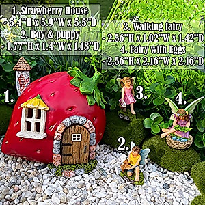 Mood Lab Fairy Garden - Fairy Strawberry House Set of 4 pcs - Miniature Figurines & Accessories - Outdoor or House Decor