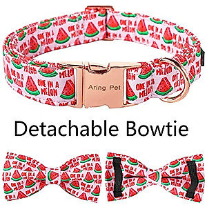 ARING PET Summer Dog Collar-Pink Watermelon Dog Collar with Bow, Adjustable Cotton Bowtie Dog Collar with Metal Buckle for Small Medium Large Girl and Boy Dogs