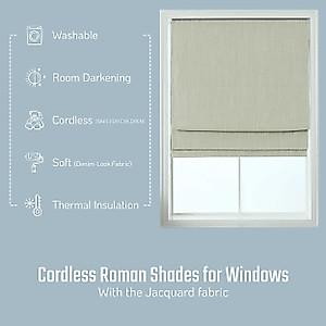 Everyday Celebration Roman Shades for Windows, Room Darkening Shades, Cordless Pull Down Window Shades, Shades for Indoor Windows, Modern Cotton Blinds & Shades, (French Vanilla) 23" W X 64" H