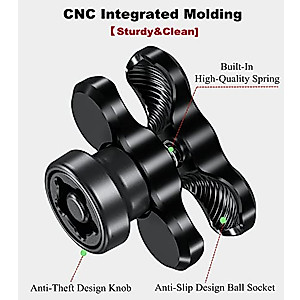 BRCOVAN Anti-Theft Aluminum Alloy Double Socket Arm Compatible with RAM Mounts B Size 1'' Ball Mounting Base & Bike Motorcycle Phone Holder (Short Arm)