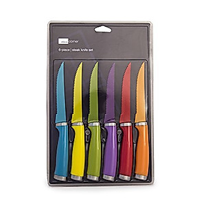 Domestic Corner - 6 Piece Steak Knife Set - Stainless Steel Blades - Multicolored