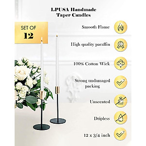 LPUSA Brown Tall Taper Candles 12 inch Unscented Smokeless Long Tall Tapered Candle for Candlesticks Sticks Wedding Advent Home Decor Dinner Christmas，Set of 12