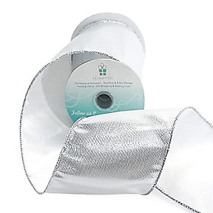 CT CRAFT LLC Silver Metallic Wired Ribbon 4 inch x 10 Yards for Christmas Home Decor Tree Topper Bow Gift Wrapping DIY Crafts Wreath Garland Wedding