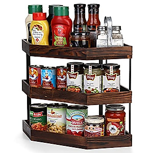 Elsjoy Countertop Wood Corner Shelf, 3-Tier Cabinet Wooden Corner Shelf Kitchen Counter Organizer Shelf, Cabinet Corner Rack for Pantry, Kitchen Storage