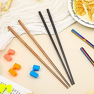5 Pairs Reusable Chopstick Helpers Non Slippery Training Chopsticks for Adult Replaceable Practice Chopsticks Heat Resistant Chopsticks Holder with Clip for Trainer(Bright Colors,Stainless Steel)