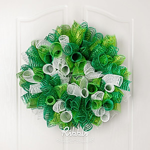 Ribbli White Metallic Mesh Ribbon,10 inch x 30 feet(10Yard), White with Silver Foil, Christmas Ribbon for Wreath Swags and Christmas Tree Decoration