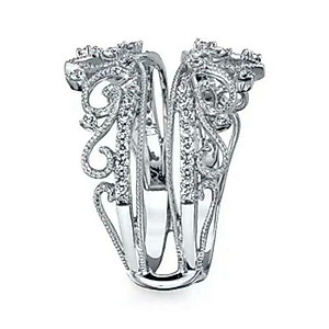 Palaksh Round Cut White Diamond 925 Sterling Silver 14K White Gold Fn Diamond Vintage Enhancer Guard Wrap Ring for Women's