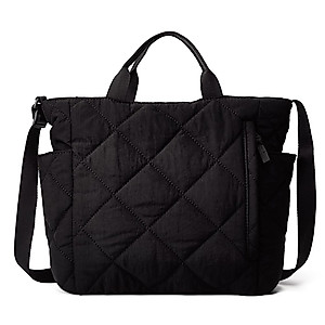 Women Quilted Tote Bag Puffer Hobo Handbag Lightweight Padding Shoulder Bag Nylon Padded Crossbody Purse Black One Size