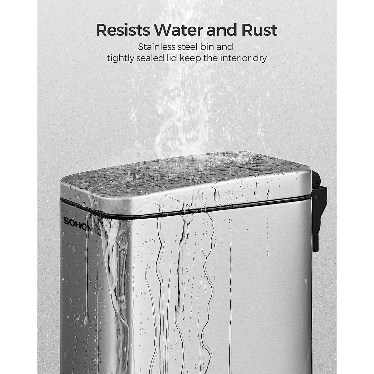 SONGMICS Bathroom Trash Can and Toilet Brush Set, 1.3 Gallon Small Trash Bin with Lid, Slim for Small Spaces, Stainless Steel Garbage Can, Soft Close, Silver ULTB560E0501