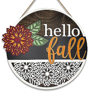 3D Hello Fall Wood Sign Thanksgiving Decorations Flower Welcome Sign for Front Door Welcome Decoration for Farmhouse Porch Fall Welcome Wood Hanging Sign Rustic Home Sign (Flower)