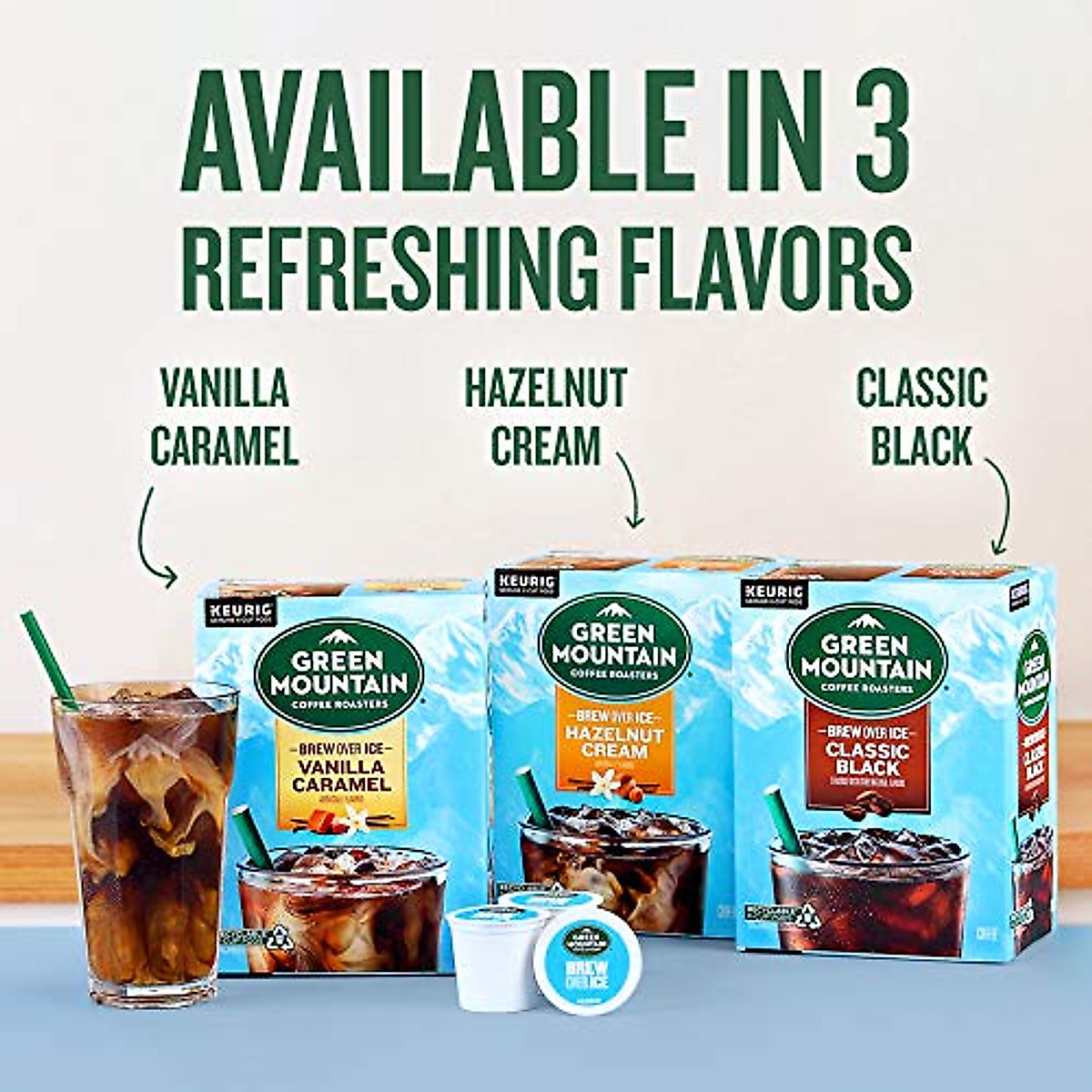 Green Mountain Coffee Roasters Brew Over Ice Classic Black, Single Serve Keurig K-Cup Pods, Medium Roast Iced Coffee, 12 Count