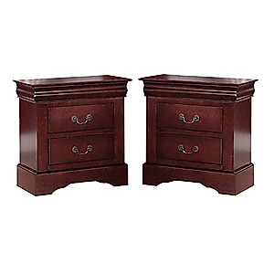 Home Square 2 Piece Louis Philippe III Wood Nightstand Set in Cherry