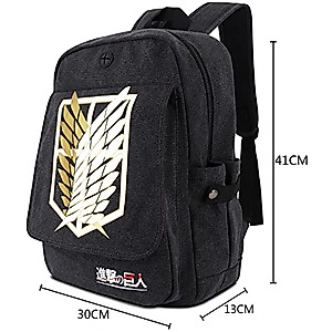 Roffatide Anime Attack on Titan Wings of Freedom Backpack for Men Printed Schoolbag Canvas Backpack Daypack with Headphone Hole Black
