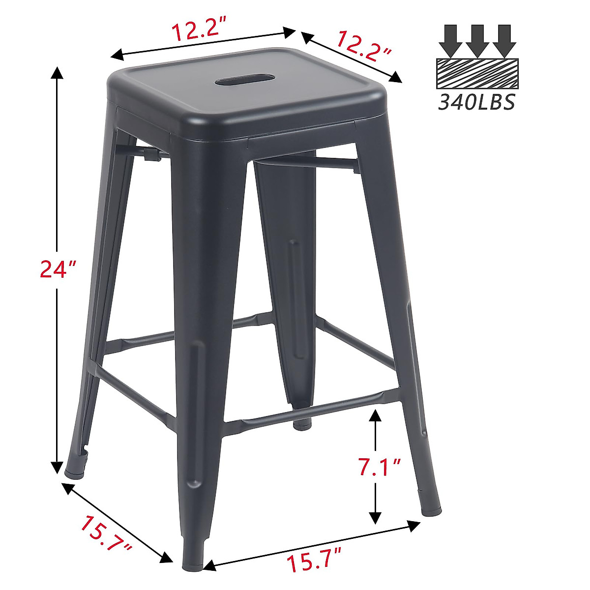 YOUNIKE Metal Barstools Set of 4 Counter Height Bar Stools 24 Inches Indoor Outdoor Patio Home Kitchen Dining Stool Modern Industrial Backless Stackable Bar Chair Matte Black