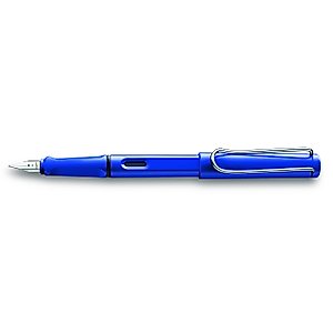 Lamy Safari Fountain Pen, Medium Nib + 5 Black Ink Cartridges (Blue)