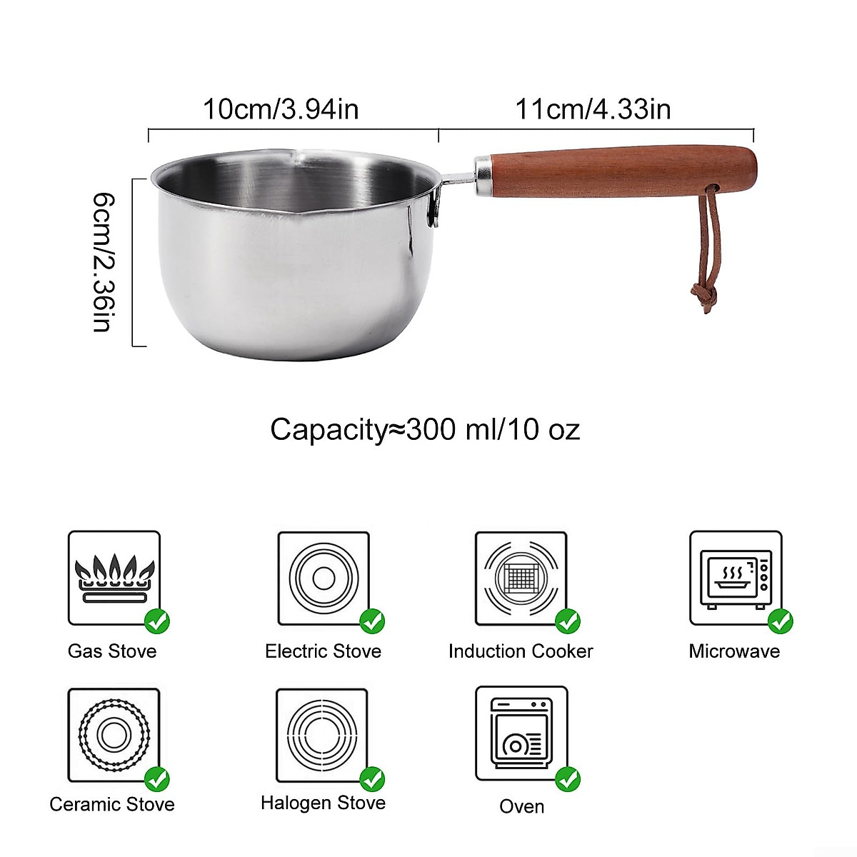 Coffee and Butter Warmer,Milk Pot,Stainless Steel Hot Oil Pan, Hot Sauce Small Pot Cooking, Butter Melting Pot With Handle, Sauce Serving Pots(300ml)
