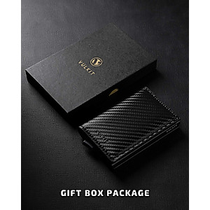 VULKIT Credit Card Holder RFID Blocking Leather Automatic Pop Up Wallet Aluminum Slim Pocket Bifold Business Card Case