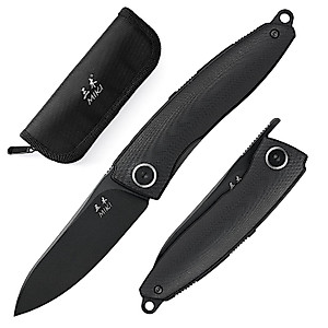 Miki Camping Pocket Folding Japanese Knife for EDC, 2.72" Blade Small Knife, Handle with Black PVD Steel and G10, w/ D2 Black PVD Steel Blade, Camping Outdoor for Everyday Carry