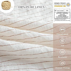 Simple&Opulence 100% Pure Linen Duvet Cover Set, 3Pcs Striped Washed Natural Flax Bedding Set with Button Closure, Soft Breathable Durable Farmhouse,1Duvet Cover and 2Pillowshams (Queen, Brown Stripe)