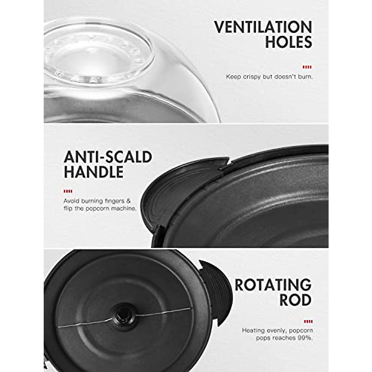 Popcorn Machine, 6-Quart Popcorn Popper maker, Nonstick Plate, Electric Stirring with Quick-Heat Technology, Cool Touch Handles (Black)