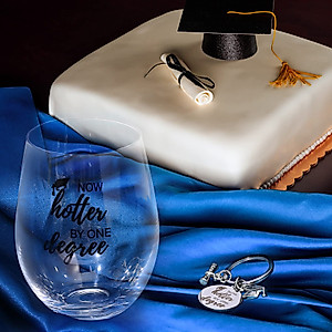 2024 Graduation Wine Glass Gift Set, Including Now Hotter by One Degree 15 oz Stemless Wine Glass and Funny Graduation Keychain Congratulation Gift for Him College High School Graduates Masters Her