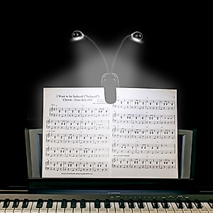 Music Stand Light, 1/2/4/10 Pack Clip on LED Book Lights, USB and AAA Battery Operated, Reading Lamp in Bed, 4 Brightness Levels, Ideal for Musician, Piano Player, Kids, Travel (Dual Arm)