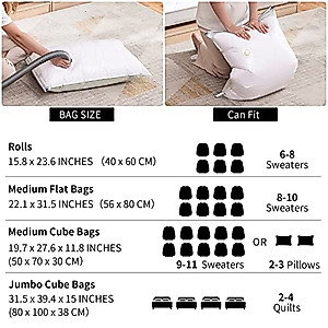 CLEVHOM Vacuum Storage Bags Combo 12 Pack, Vatiety Space Saver Bags for Clothes Beddings Comforters Blankets Quilts Duvets Coat Jacket Sweater, Vacuum Sealer Bags Save 80% Space for Closet Organizers and Storage