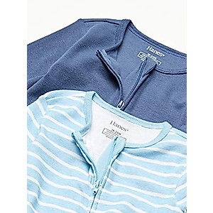 Hanes unisex baby Ultimate Zippin 2 Pack Sleep and Play Suits Layette Set, Blue Stripe, 12-18 Months US
