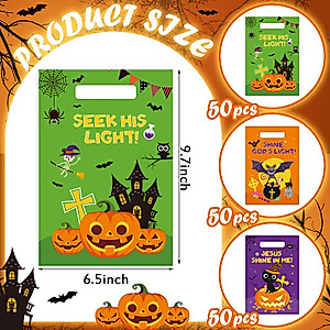 Qilery 150 Pcs Halloween Plastic Bags Religious Candy Gift Bags Christian Trick Treat Bags Pumpkin Treat Bags Trick or Treat Bags Church Bags Halloween Party Favor Supplies