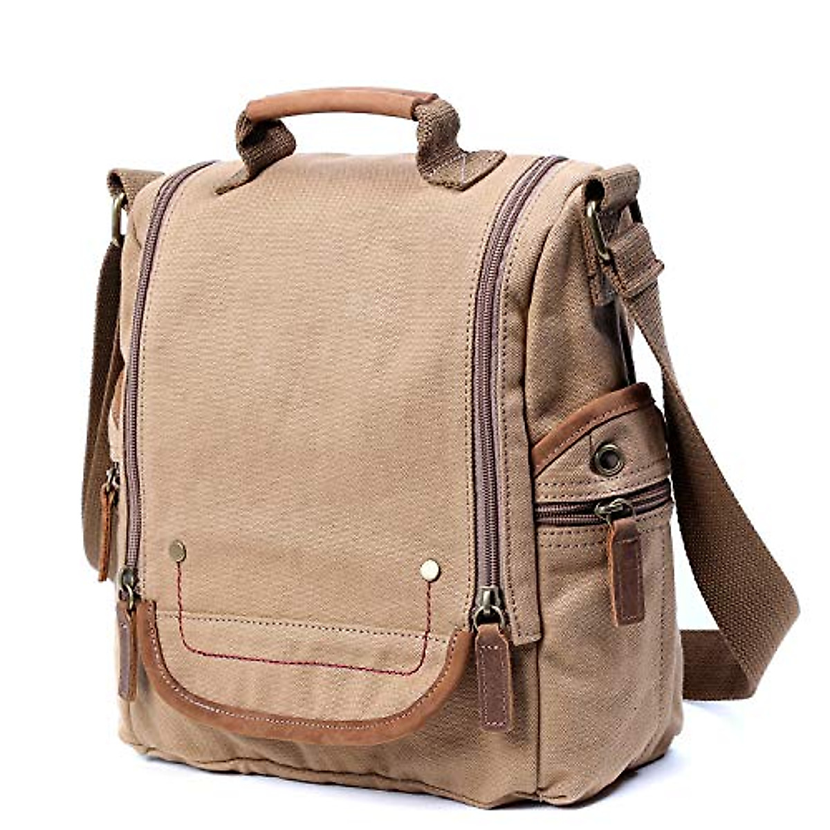 TSD The Same Direction ATONA Canvas Leather Trim Crossbody Bag (Khaki)