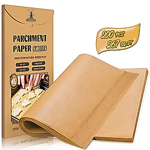 200 Pcs Unbleached Parchment Paper Baking Sheets, 12 x 16 Inch, Precut Non-Stick Parchment Sheets for Baking, Cooking, Grilling, Air Fryer and Steaming - Unbleached, Fit for Half Sheet Pans