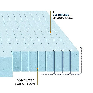 Best Price Mattress 3 Inch Ventilated Memory Foam Mattress Topper, Cooling Gel Infusion, CertiPUR-US Certified, Twin XL,Blue