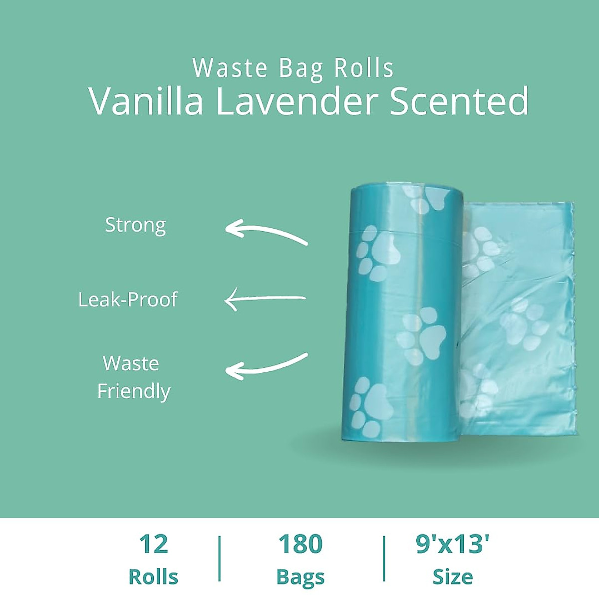 Vanilla Lavender Scent 180 Dog Poop Bags Rolls (12 rolls) & 25 Individual Pet Wipes - 2 in 1 Calming Cleaning Kit for Pet Owners, Cat Litter, Dog Leash, Pet Supplies, Puppy Pads.