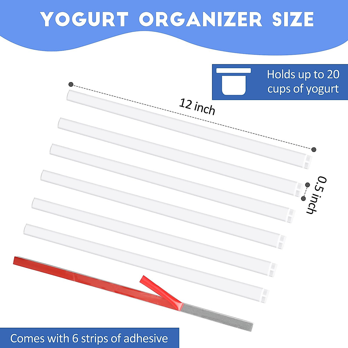 DLUGOPIS 6 Pcs 20 Capacity Fridge Yogurt Organizer Yogurt Fridge Holder Yogurt Storage with Self Adhesive Tapes Yogurt Container for Fridge 3.75 Inch Multiple Sizes Yogurt Refrigerator, white