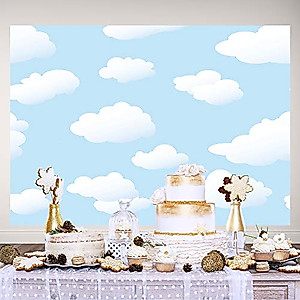 7×5ft White Clouds Blue Sky Photo Backdrop Cartoon Kids Theme Party Banner Children Newborn Baby Shower Boys Girls Birthday Photography Background Natural Scenery Portrait Shooting Photo Props