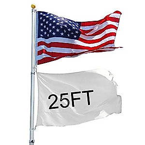 25Ft / 20Ft Telescopic 16 Gauge Aluminum Flag Pole with Solar Lights (25 Ft)