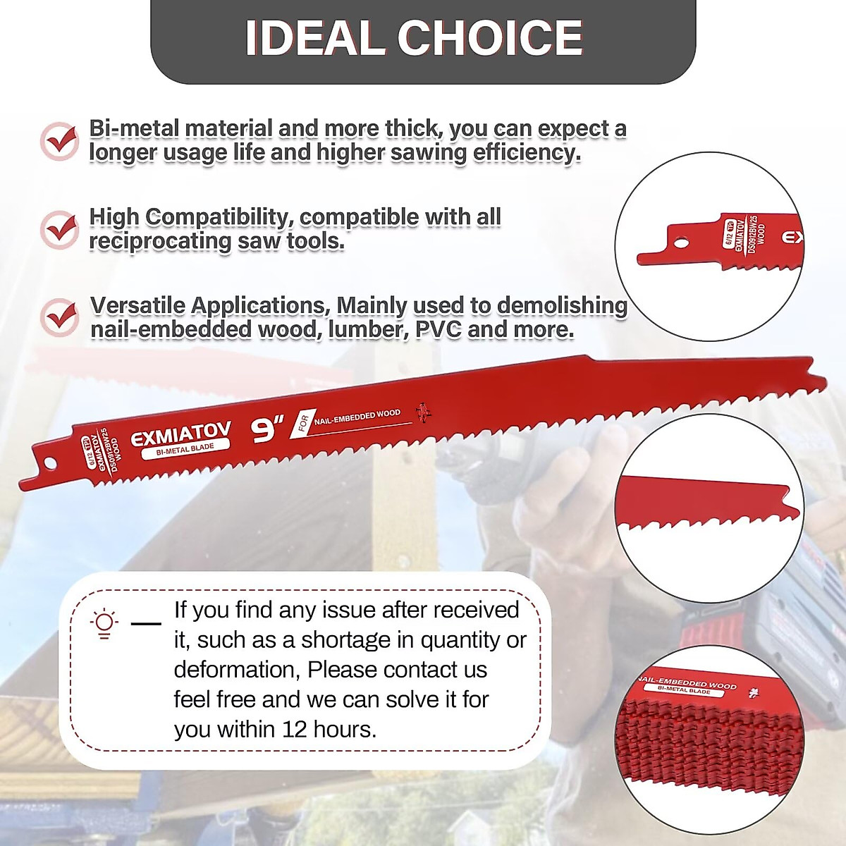 25 Pack 9 Inch 6/12 TPI Reciprocating Saw Blades, Stud and Nail Saw Blades, Bi-Metal 9" 6-12 TPI Saw Blade for Cutting Wood and Nail-Embedded Wood, Metals, PVC, Pallets etc, with Organizer Case