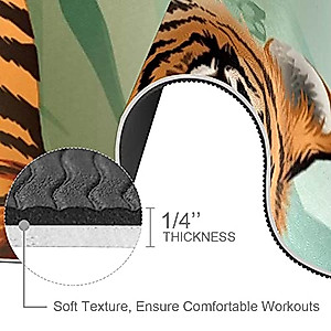 Thick Non Slip Exercise & Fitness 1/4 yoga mat with Scary Tiger Rest At The Forest Print for Yoga Pilates & Floor Fitness Exercise (61x183cm)