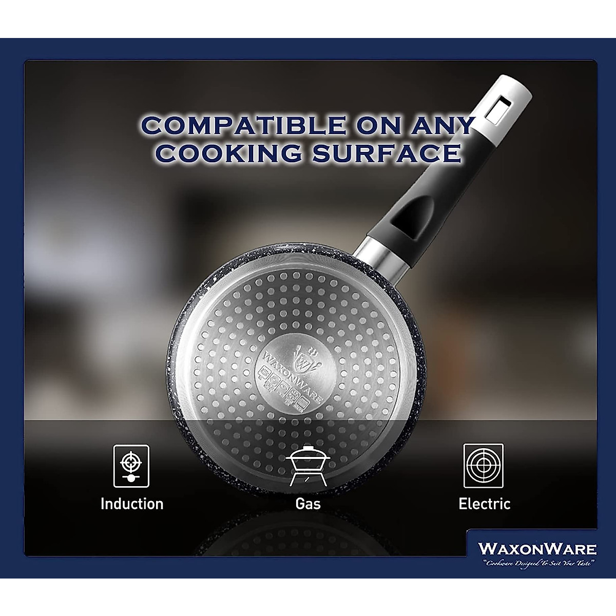 WaxonWare 1.75 Quart Ceramic Nonstick Pan with Lid - Non Toxic Nonstick Cookware, Free of APEO, PFOA, PTFE, Cadmium, & Lead - Small Sauce Pan with Lid & Bakelite Stay-Cool Handle (STONETEC Series)