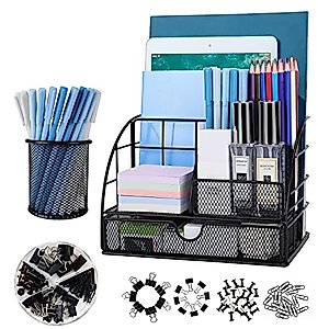 vedett Office Desk Organizer with 6 Compartments + Pen Holder / 72 Accessories, Desk Accessories Organizers for Office, Home, School (Black)