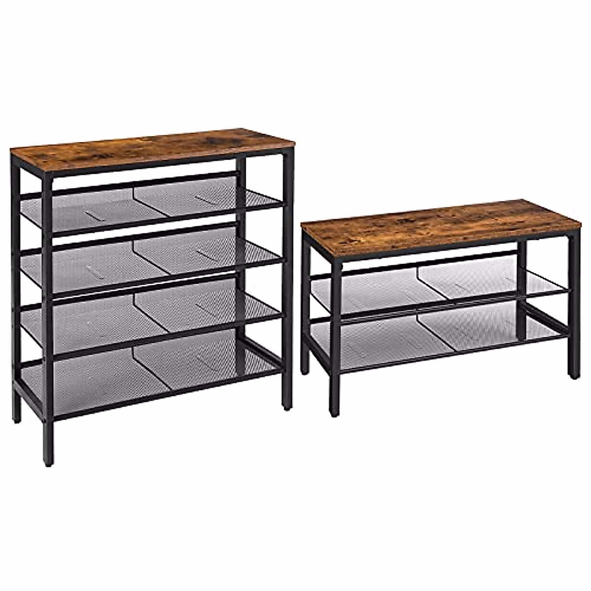 HOOBRO Shoe Rack and Shoe Bench Bundles, 5-Tier Shoe Storage Unit Flat and Slant Adjustable Shoe Organizer Shelf, Industrial Shoe Storage Bench, for Entryway, Living Room, Hallway