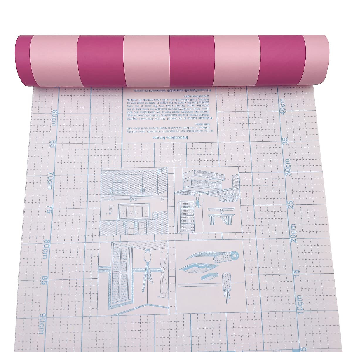 SimpleLife4U Pink Stripes Shelf Liner Peel & Stick Furniture Paper Cover School Classroom Storage Boxes 17.8 Inch by 9.8 Feet