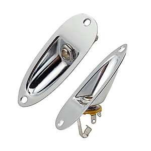 2pcs Boat Style 1/4" Loaded Guitar Pickup Output Jack Plug Socket plate and Screws ferrule for Fender Strat Stratocater Style Electric Guitar(Chrome)