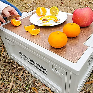 YOHOUYEAR Folding Storage Box with Wooden Lids and Doors,47.5 Qt./45L Stackable Collapsible Closet Organizer,Outdoor Multifunctional Plastic Bins,Camping,Car Trunk,Home Sorting