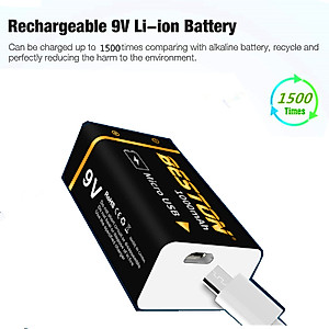 Molo 9V Rechargeable Battery 1000 mah,USB Rechargeable Lithium Batteries - Long Lasting LI-ion Batteries,No Memory Effect-with Micro Charging Cable,Ideal for Any Devices Need 9V Batteries 48x26x17mm