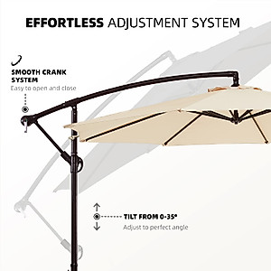 wikiwiki 10ft Patio Umbrellas Offset Outdoor Cantilever Hanging Umbrella w/Infinite Tilt, Fade Resistant Waterproof Recycled Fabric Canopy & Cross Base for Yard, Garden & Deck (Beige)