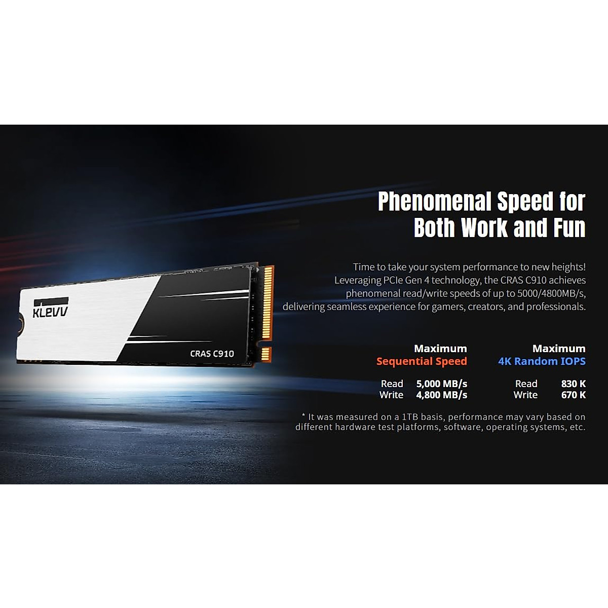 KLEVV CRAS C910 1TB M.2 2280 SLC Cache NVMe PCIe Gen4x4 Laptop & Desktop Internal SSD Heatsink Included, up to 5000MB/s (K01TBM2SP0-C91)